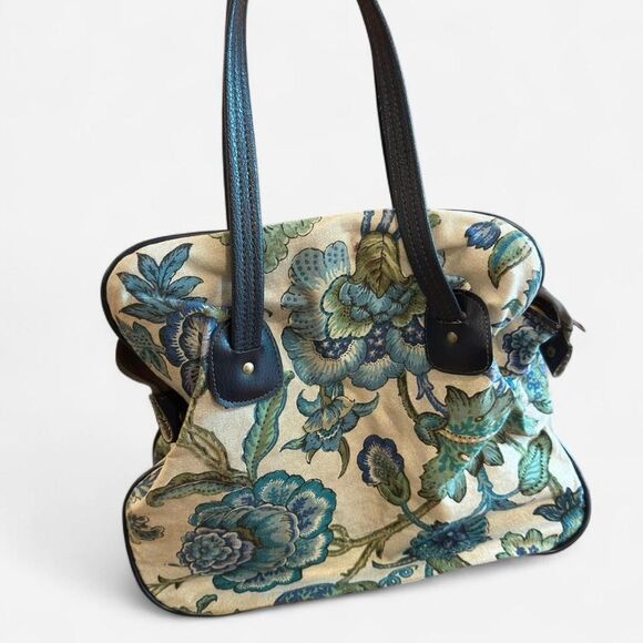 Source Unknown | Bags | Vintage 6s Blue Floral Canvas Tote Bag With ...